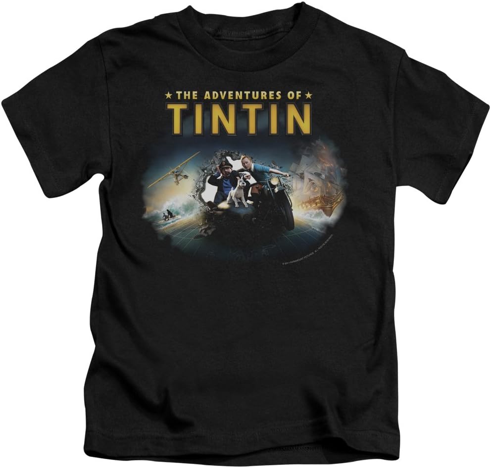 Tintin Journey Unisex Youth Juvenile T-Shirt for Girls and Boys - Black ...