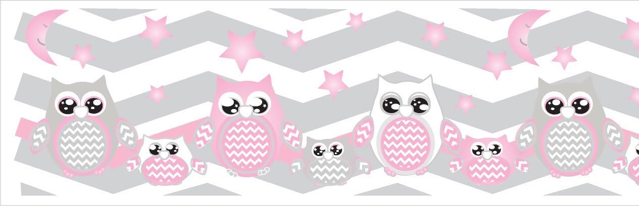 Amazon.com: Pink Owl Border Wall Decals Stickers Chevron Border Forest ...