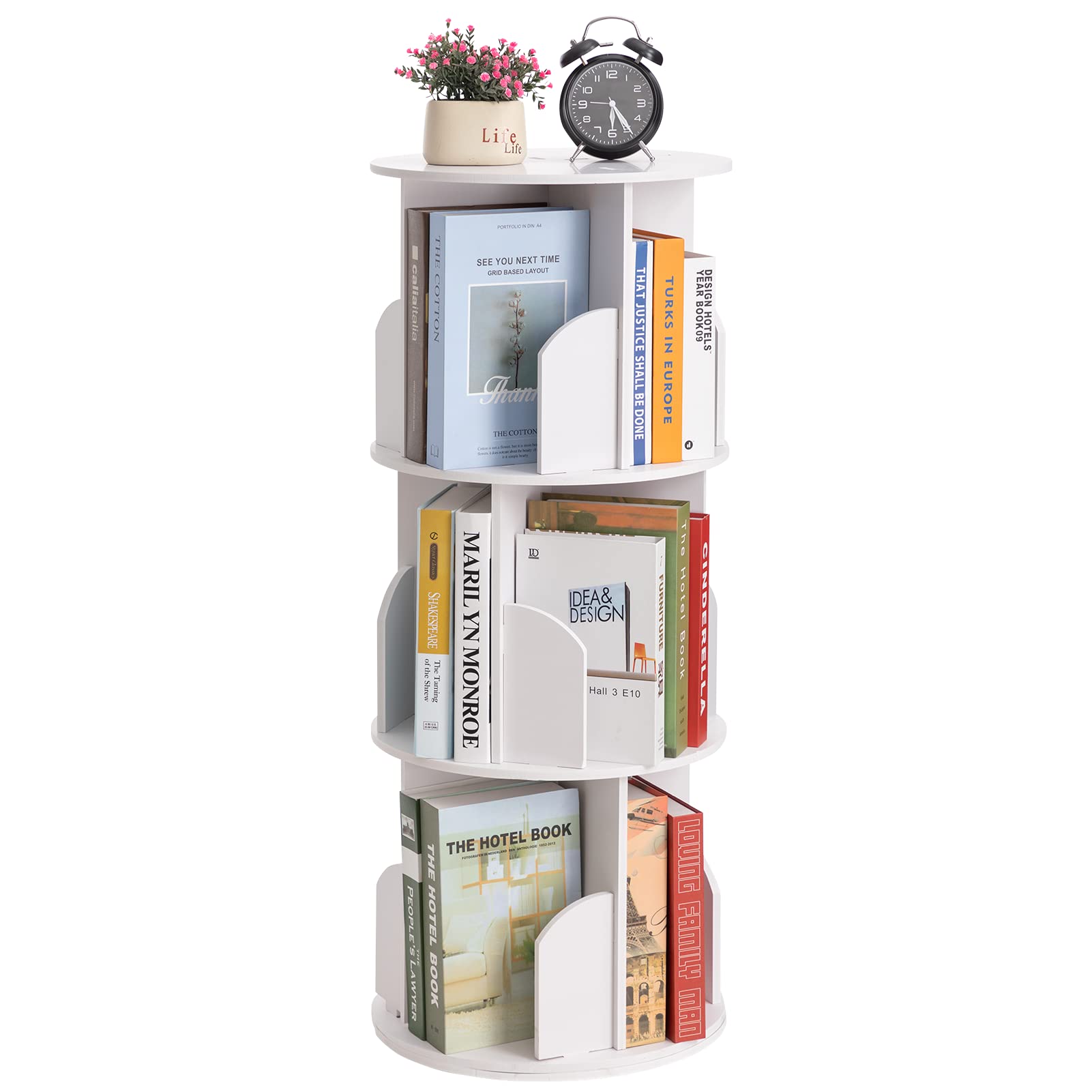 DOEWORKS 3 Tier 360 Rotation Display Bookcase, Rotating Stackable ...