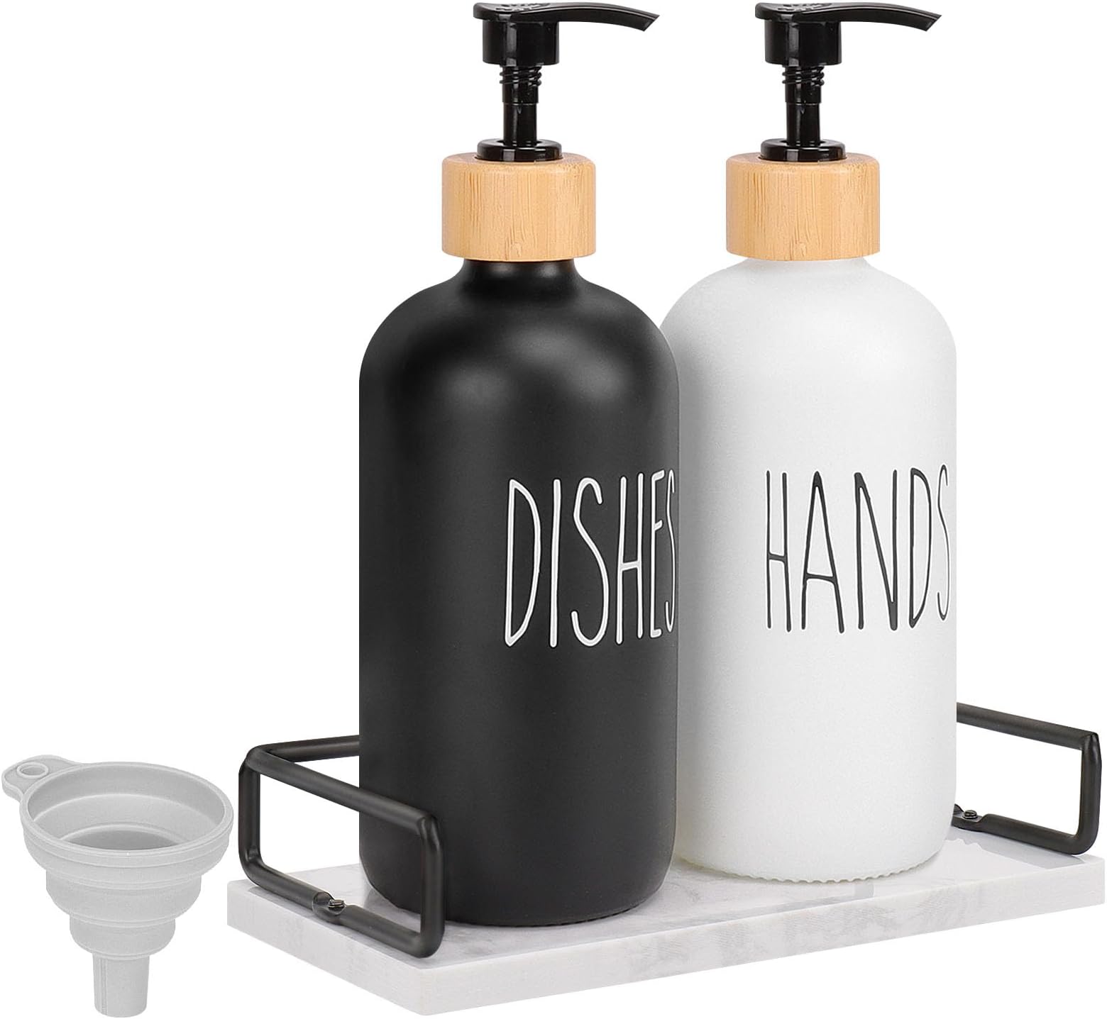 Amazon.com: White Soap Dispenser Set, 16 Oz Hand and Dish Glass Soap ...