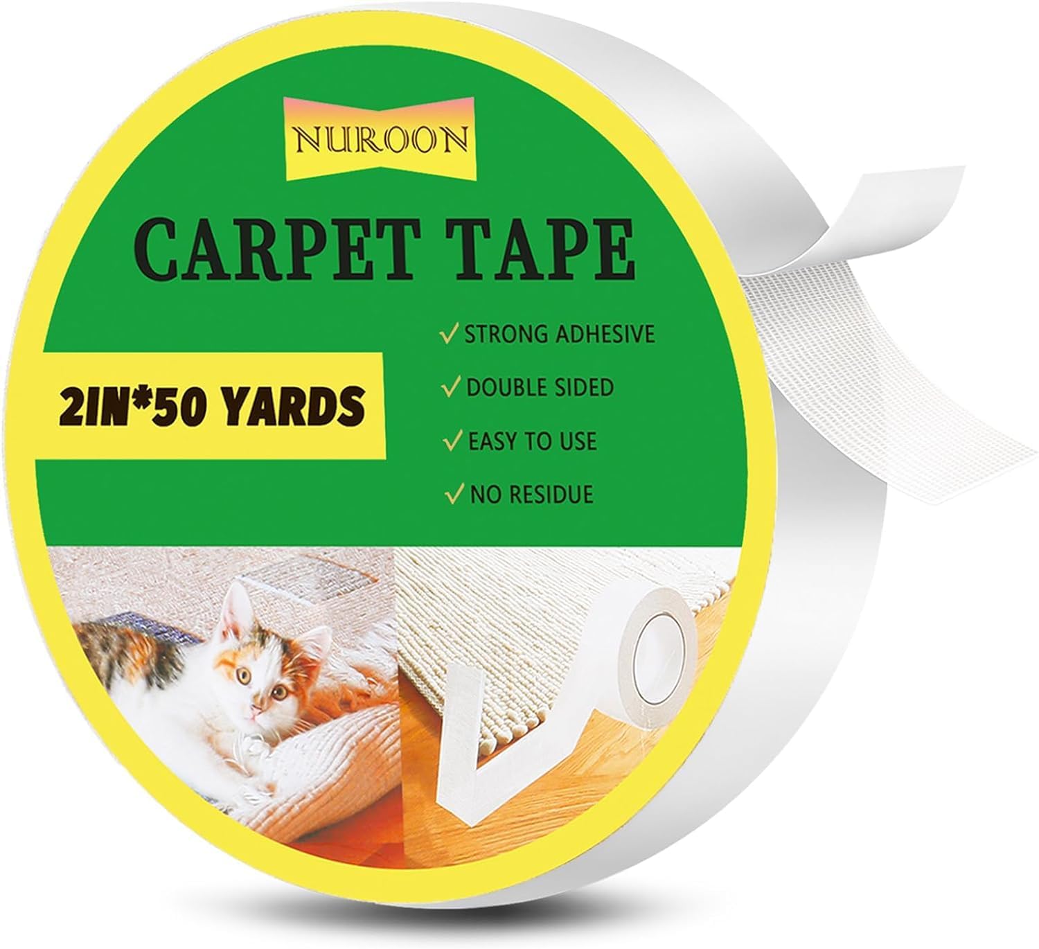 2" x 30 Yards Rug Tape, Removable Rug Gripper for Hardwood Floor ...