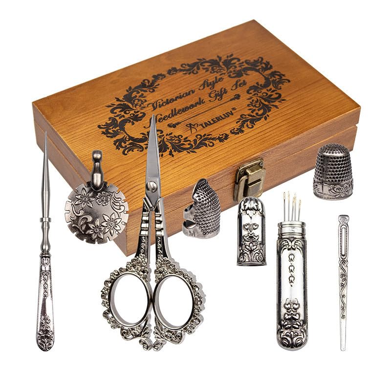 Amazon.com: Tnfeeon Vintage Embroidery Scissors Set, Wooden European ...