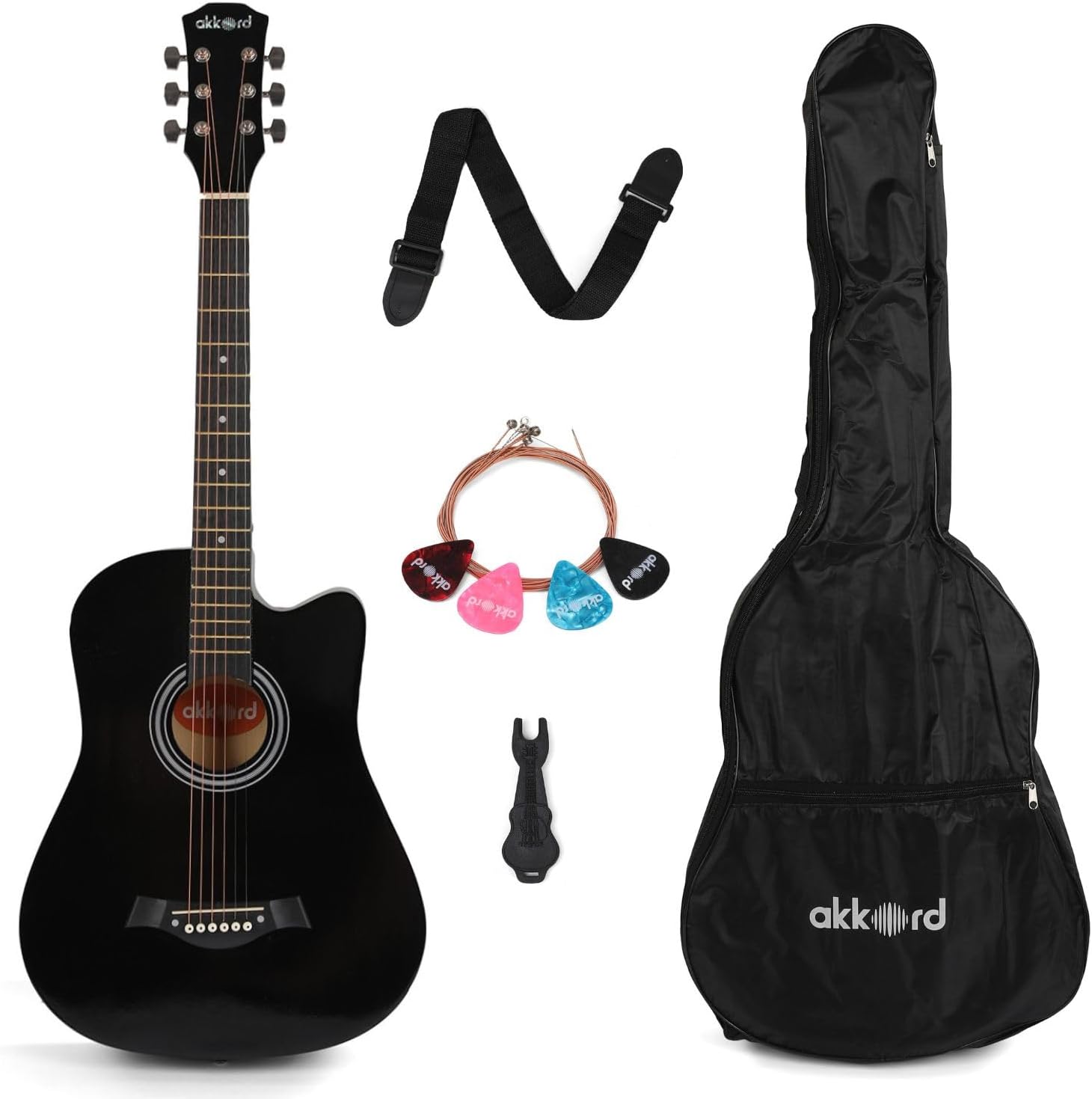Akkord 38 Inch Acoustic Cutaway Guitar Kit with Dual Action Truss Rod ...