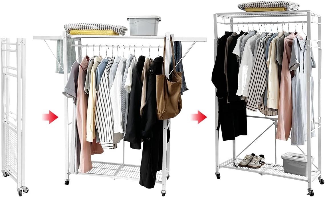 Amazon.com: lumizone Folding Clothing Rack with Wheels Expandable ...