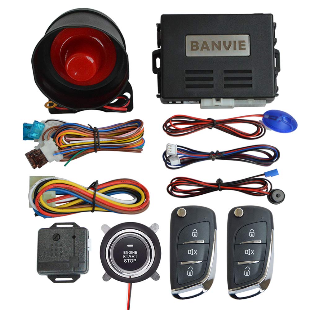 BANVIE Auto Security Alarm System with Smart Engine Start Buttton and ...
