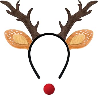 Amazon.com: HLHLLSW Deer Antlers Headband with Red Nose - Lightweight ...