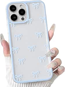 Amazon.com: NITITOP Compatible with iPhone 16 Pro Case Cute Clear Blue Durable Ribbon Bowknot ...