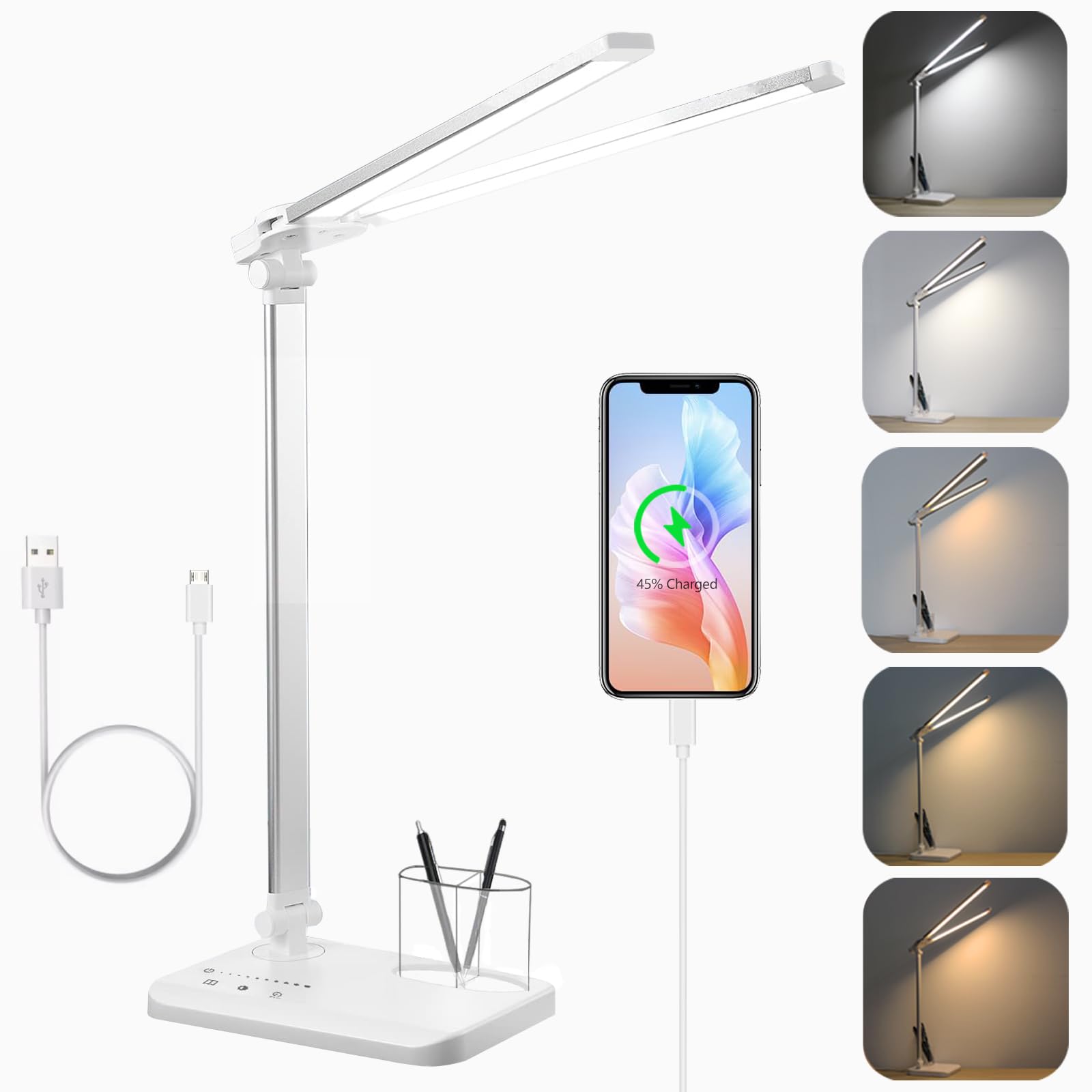 rigors LED Desk Lamp for Home Office - Dual Swing Arm Desk Light with ...