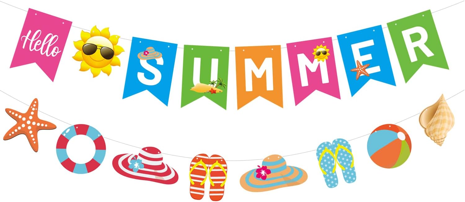 Amazon.com: CAVLA Hello Summer Banner and Beach Patterns Banner with ...