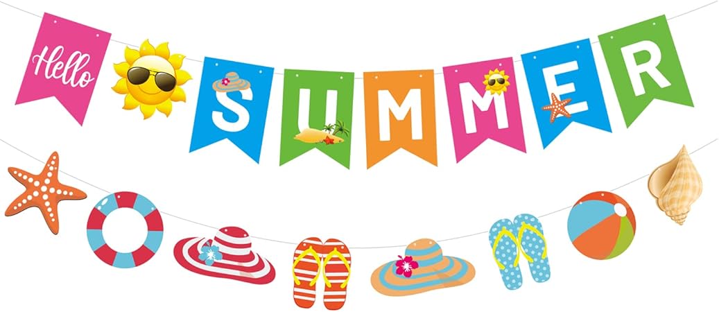 Amazon.com: CAVLA Hello Summer Banner and Beach Patterns Banner with ...