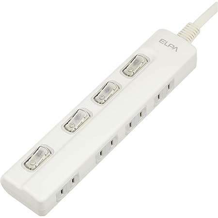 Amazon.co.jp: エルパ ( ELPA ) LEDランプ スイッチ付タップ 4個口 ( 2m / 上挿し /延長コード ) 節電/WLS-LU42EB(W) : DIY・工具・ガーデン