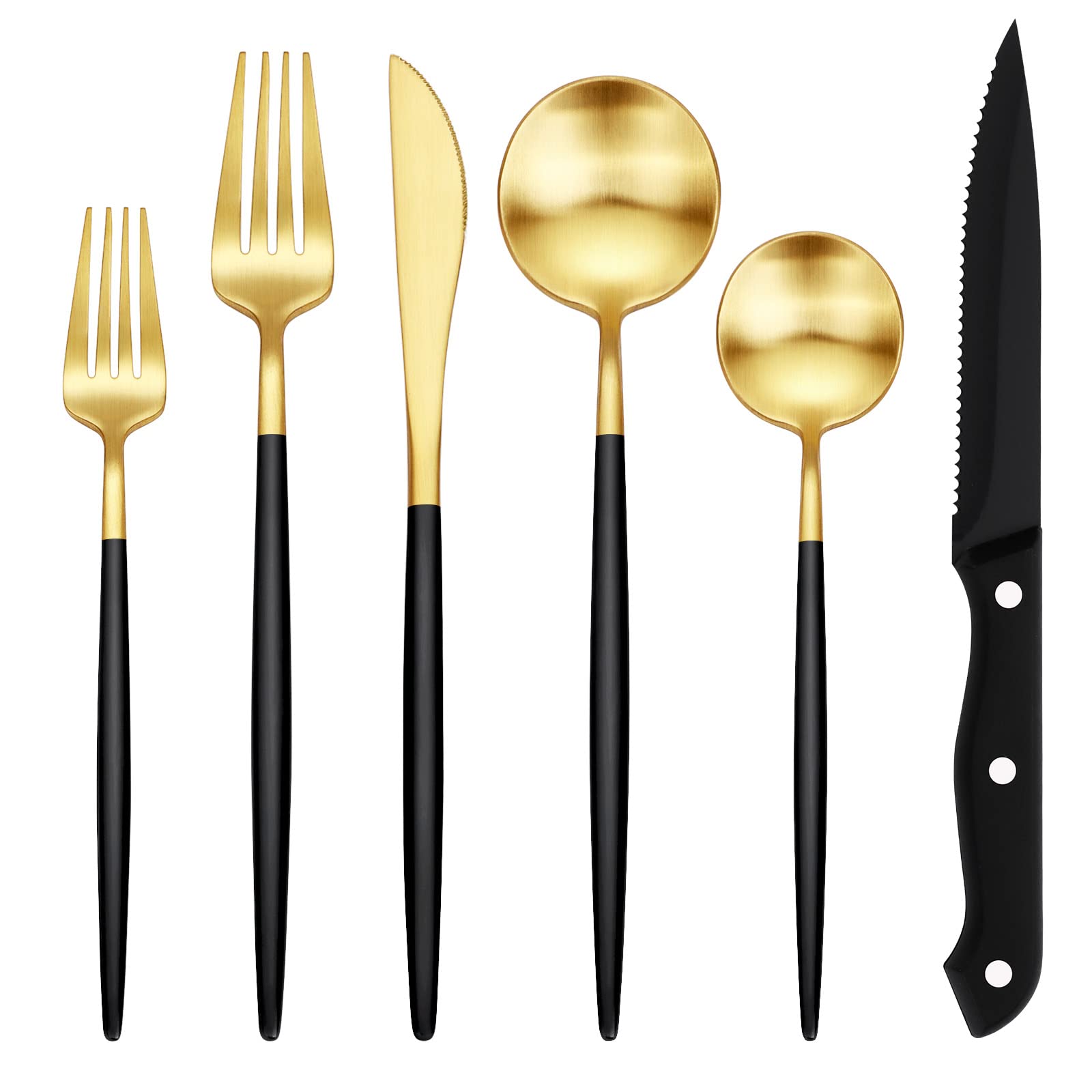 Amazon.com | EUIRIO 48-Piece Matte Black&Gold Silverware Set with Steak ...