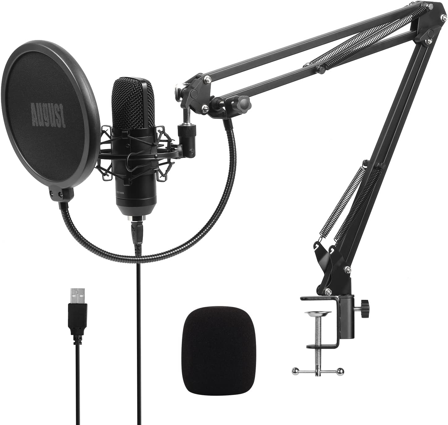 August REC100 - Micro Bras PC Articulé USB Condensateur Cardioïde ...