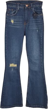 Women High Rise Classic Bell Bottom Cut Jeans - Medium Blue Wash 38 ...