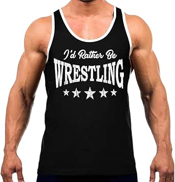 Interstate Apparel Inc Men's I'd Rather Be Wrestling Tee White Trim ...