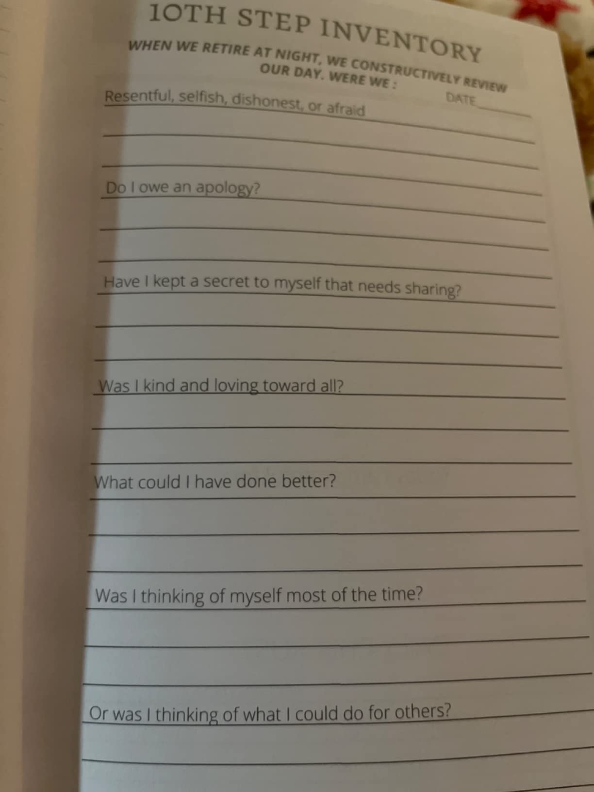 MY 10TH STEP INVENTORY JOURNAL: ONE DAY AT A TIME, WORKING STEP 10 OF ...