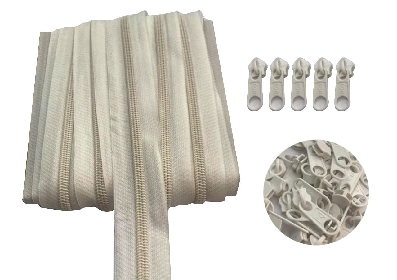 SoftSwiss Zipper Roll # 5, 5 Meter (White), with 25 Zip Puller (Kunda ...
