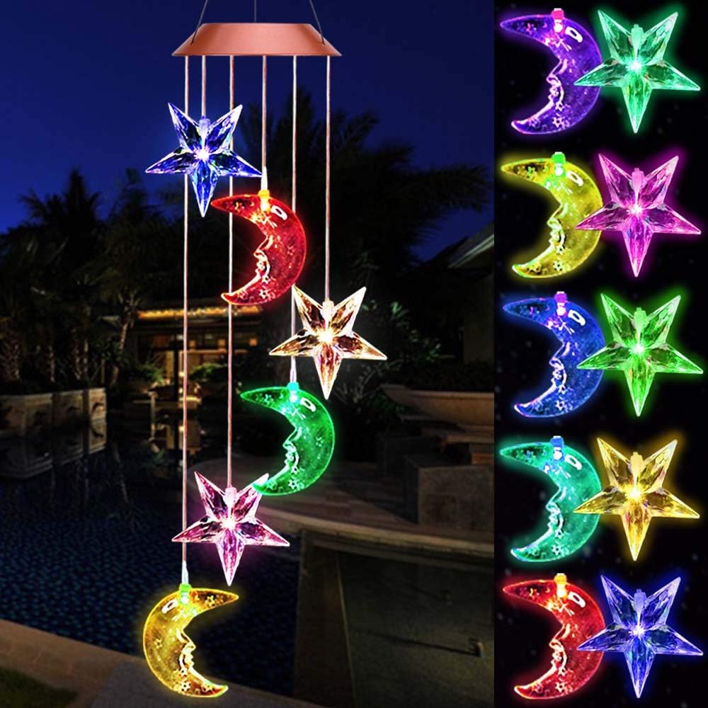 Amazon.com : Tryme Solar Wind Chimes with Sun Moon Star Color Changing ...