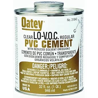 Oatey 31843 LO-VOC PVC Regular Bodied Cement, 32 oz Can, Clear (Case of ...