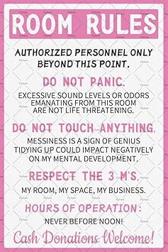 Amazon.com: Room Rules Sign For Teen Girls Tin Sign Pink Preppy Room ...
