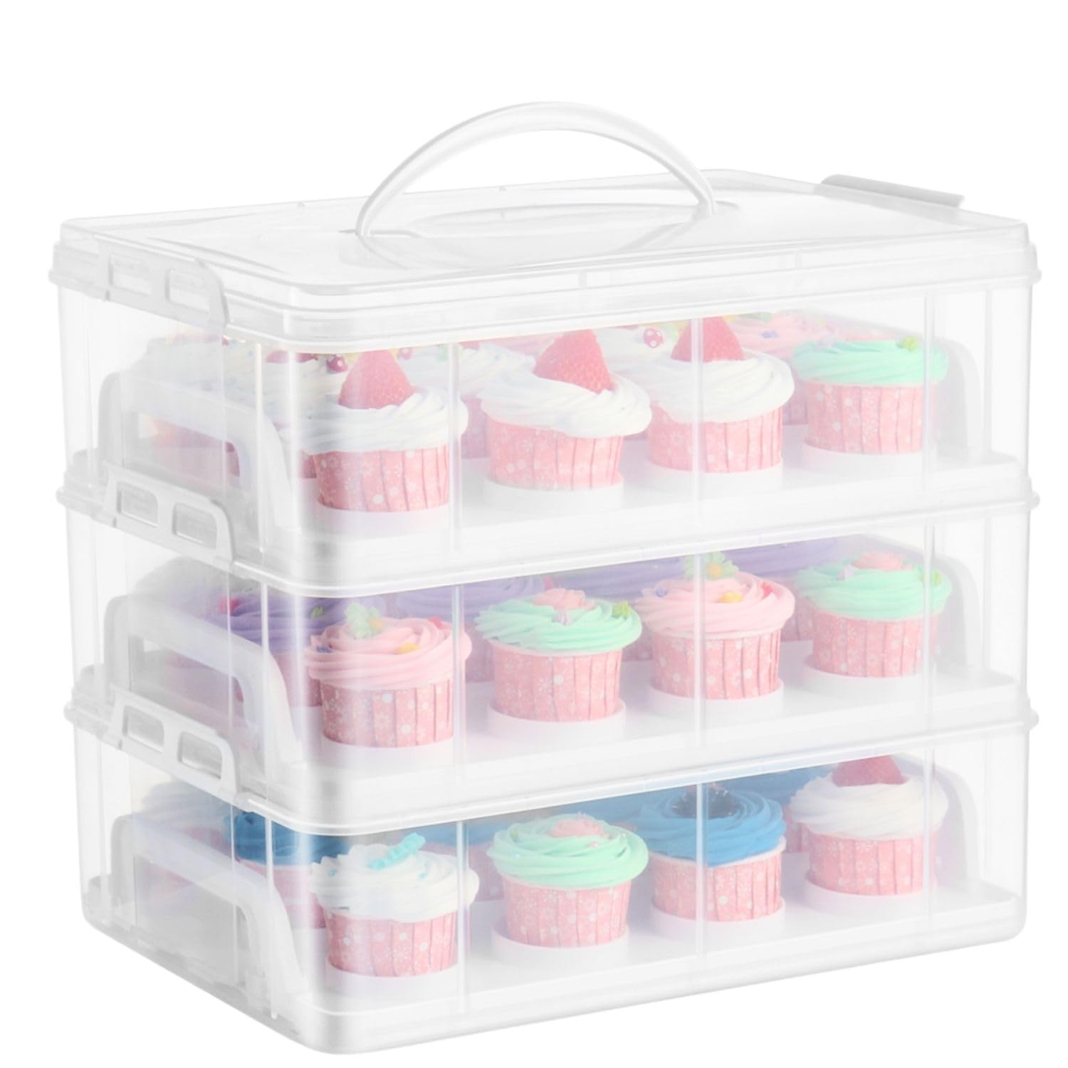 Flexzion 36 Cupcake Carrier 3 Tier Stackable Storage Container ...