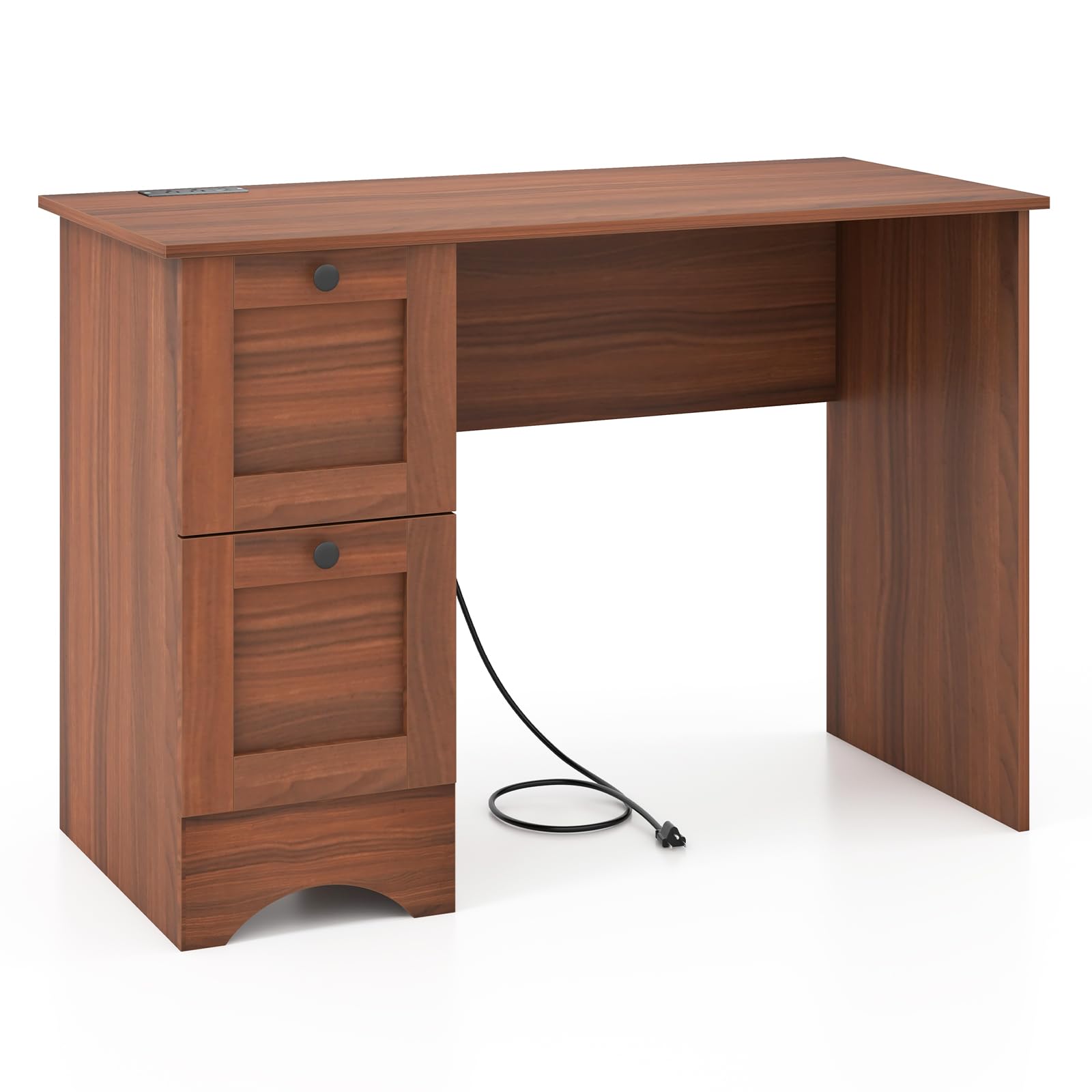 IFANNY Vintage Computer Desk with Drawers, Wooden PC Desk with Power ...