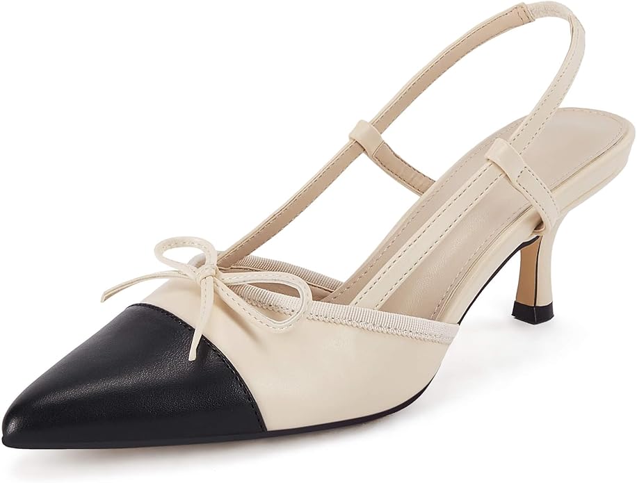 Amazon.com | Coutgo Womens Bow Tie Slingback Pumps Pointed Toe Kitten ...