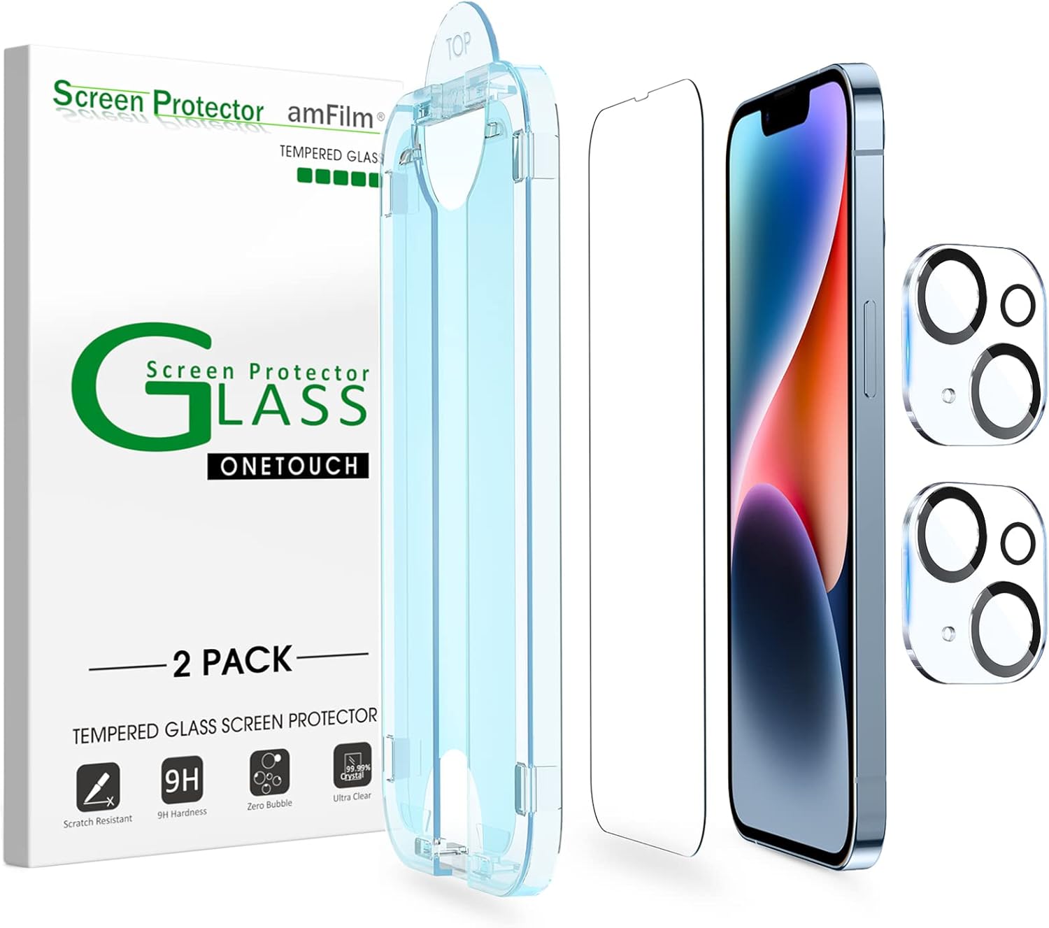 [2+2 Pack] amFilm OneTouch for iPhone 14 6.1" Glass Screen Protector ...