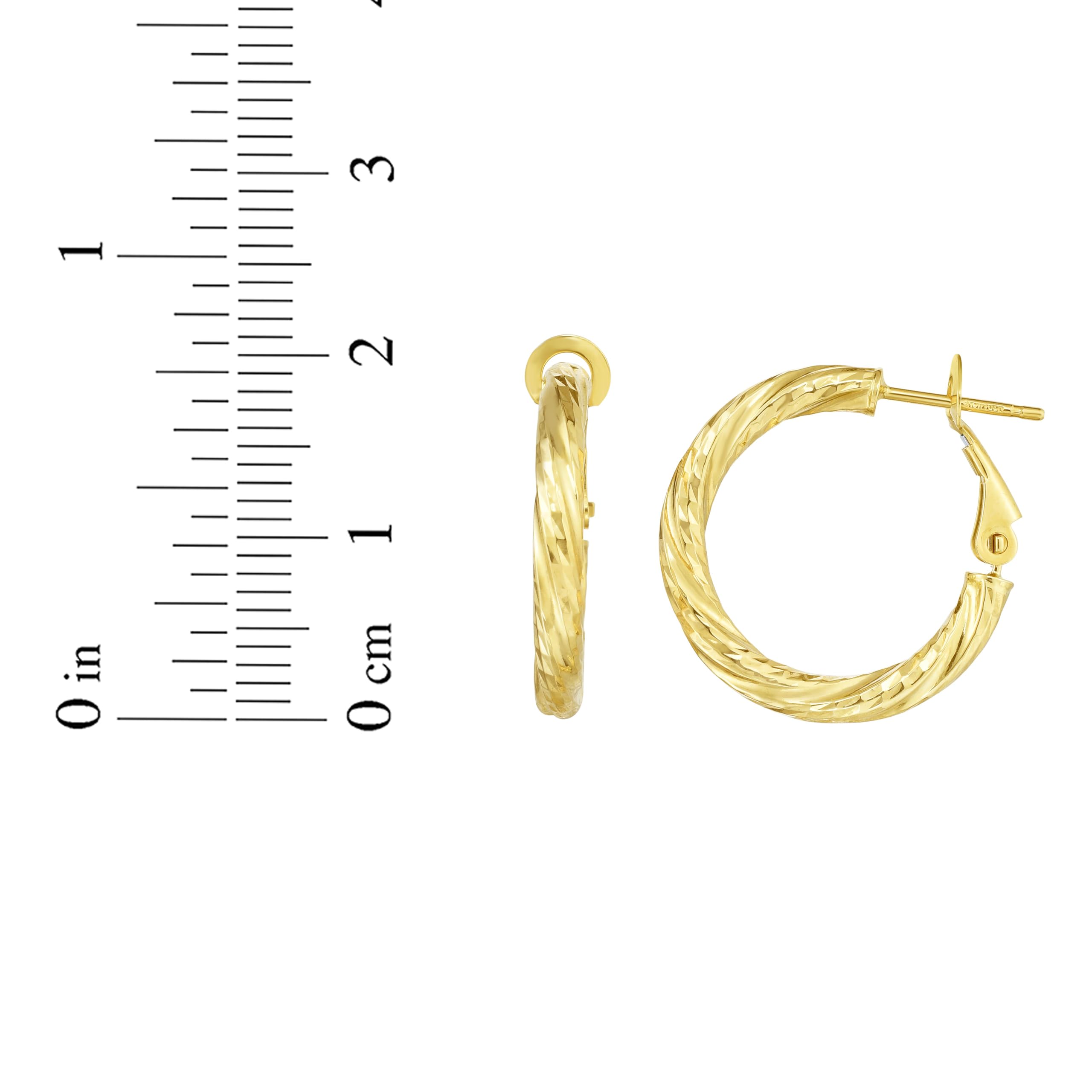 Floreo 14k Yellow Gold 3mm Diamond Cut Twist Omega Back Hoop Earrings ...