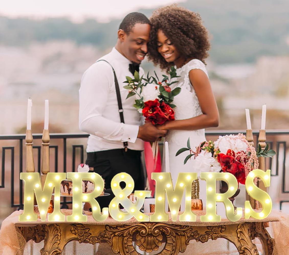 Amazon.com: 6Pcs MR & MRS LED Light Sign, Wedding Signs for Anniversary ...