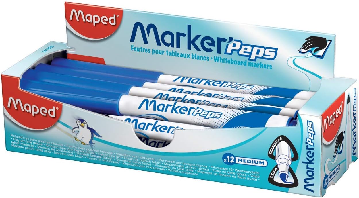 Maped - Boîte de 12 Feutres Effaçables à Sec Marker’Peps - Feutres ...