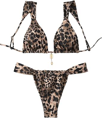Amazon.com: WDIRARA Women's 2 Piece Leopard Print Swimsuits Triangle ...
