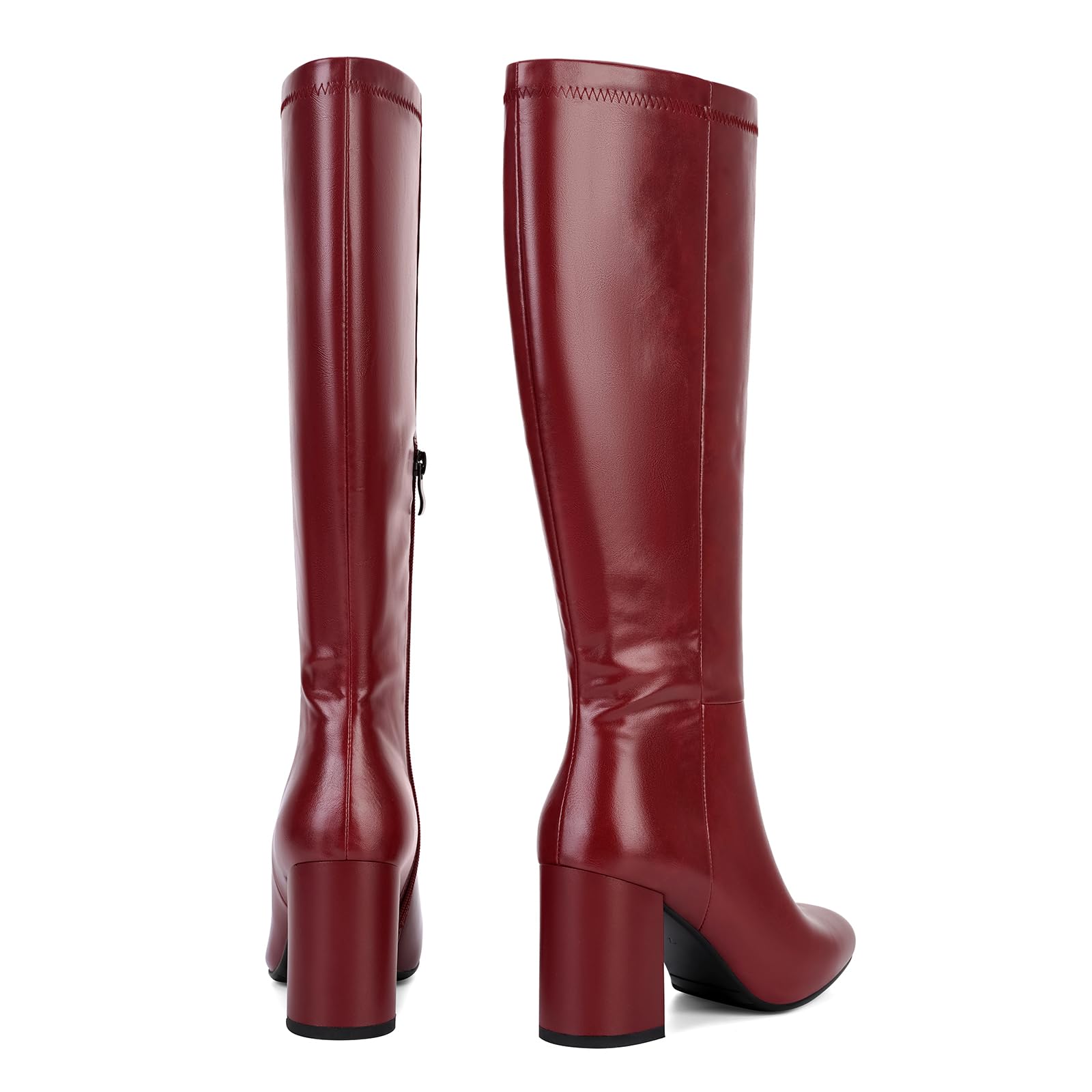 Snapklik.com : Red Knee High Boots Leather Tall Boots For Women Chunky ...