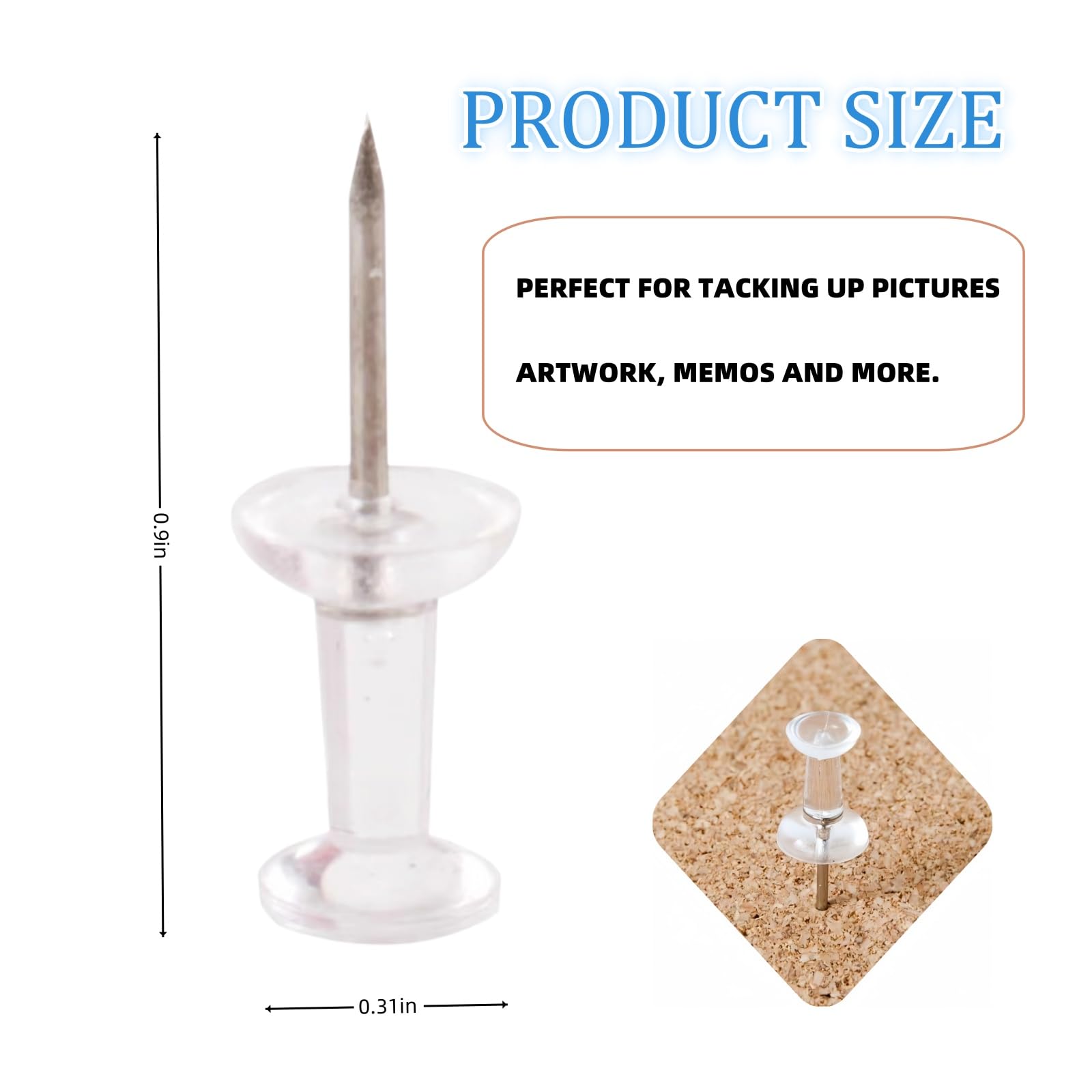 Snapklik.com : Lifetop Clear 300PCS Push Pins Tacks, Clear Plastic Head ...