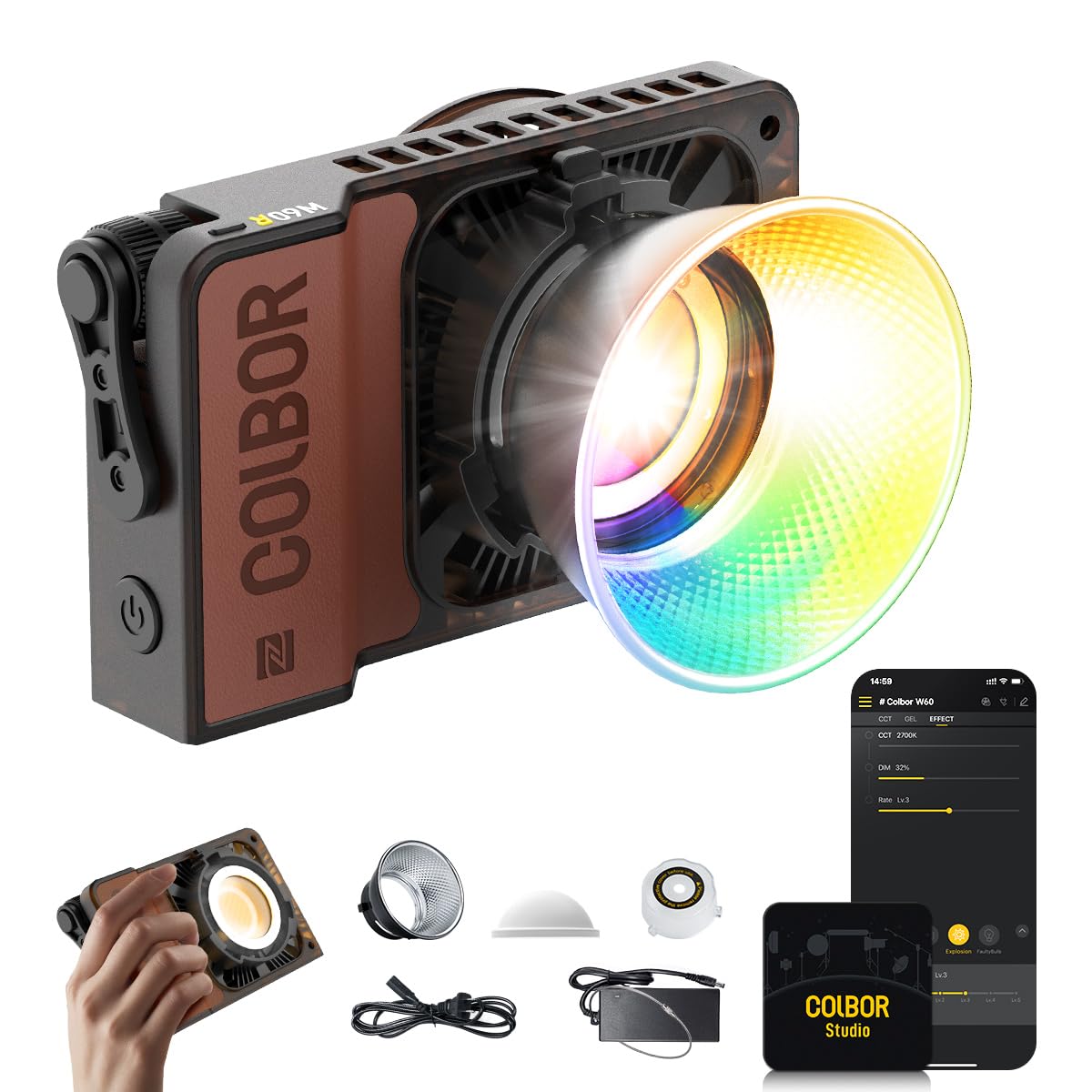 Amazon.com : Video Light RGB, COLBOR W60R RGB COB Continuous Output ...