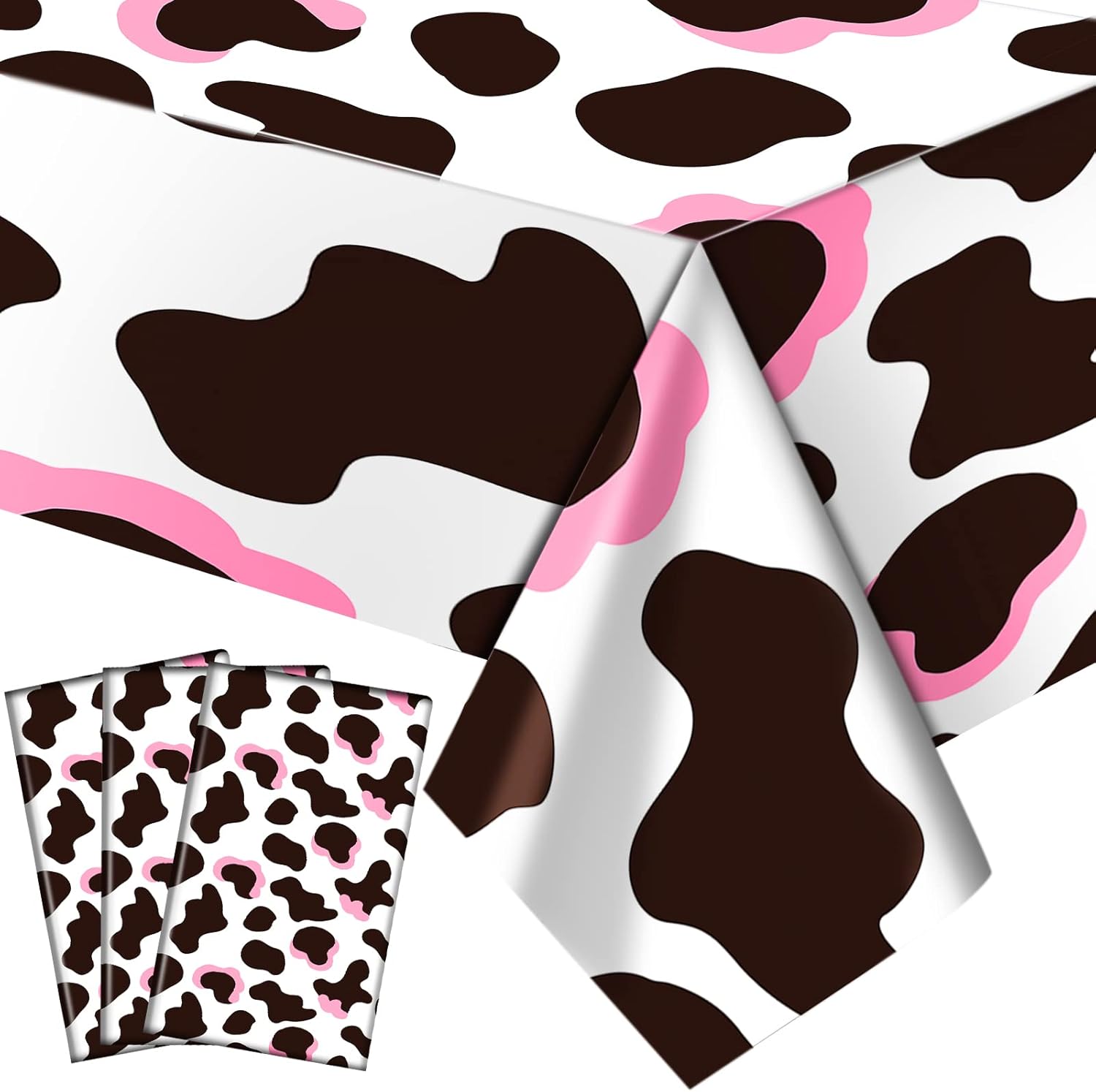 Amazon.com: 3 Pcs Pink Cowgirl Cow Print Table Cover Plastic Rectangle ...