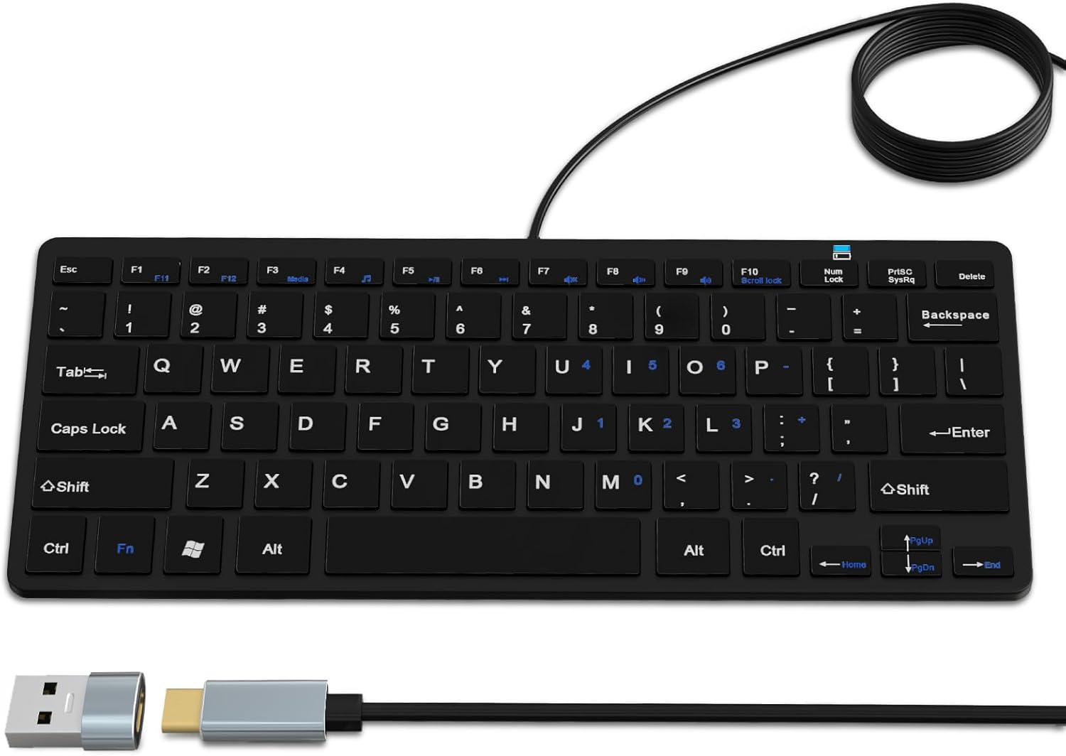 Amazon.com: Ultra-Slim 78keys USB-C Mini Wired Keyboard with Media ...