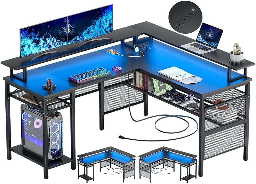 Amazon.com: L-Shaped Desk with Reversible Corner Computer, Table with ...