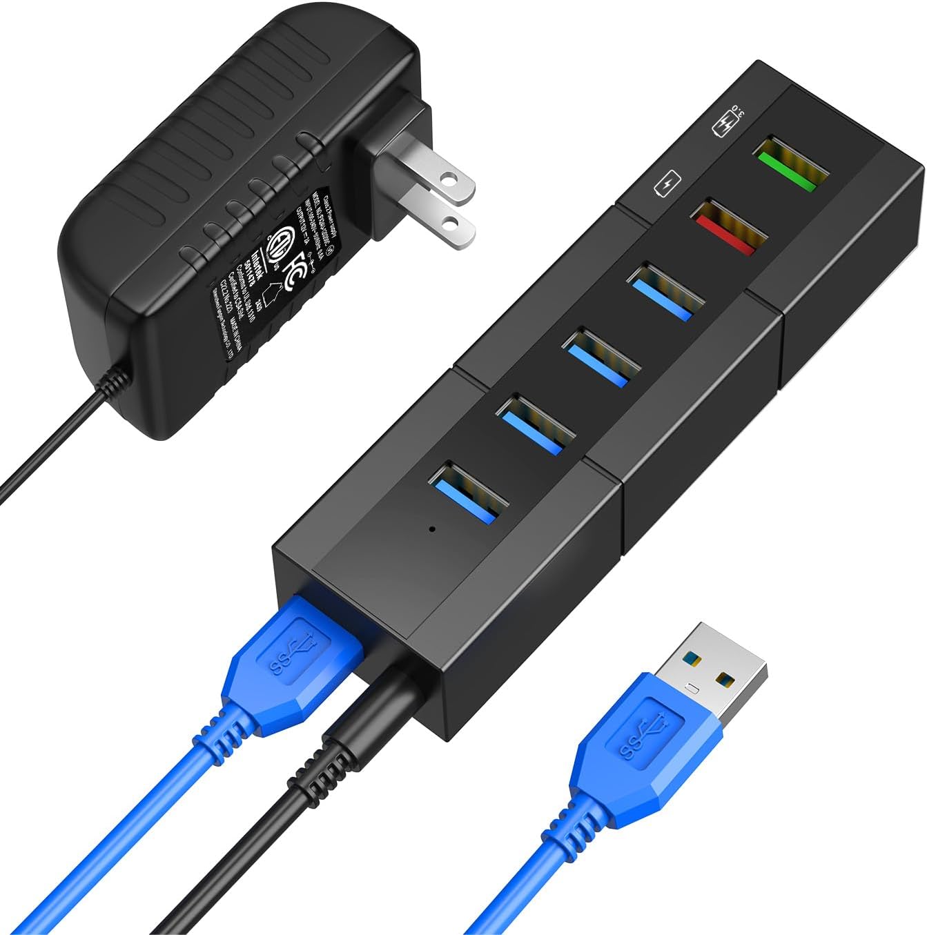Amazon.com: Powered USB 3.0 Hub, RAOYI 6 Ports High Speed USB 3.0 Hub ...