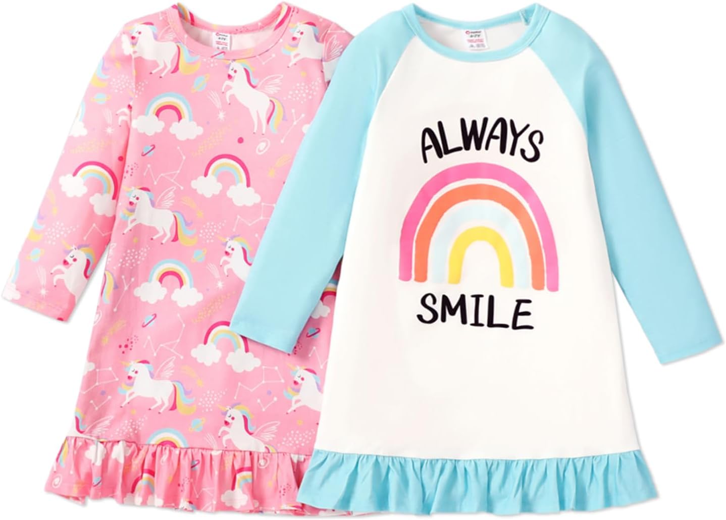Amazon.com: PATPAT 2-Pack Girls Nightgown Long Sleeve Pajamas Rainbow ...