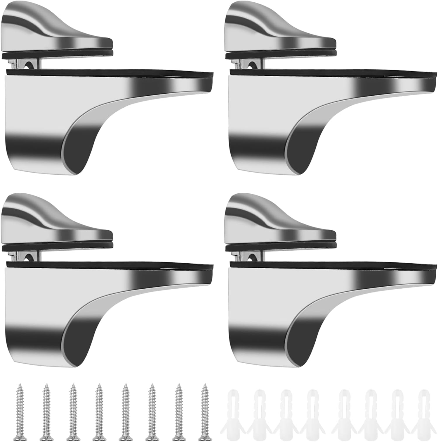 MEIDIV 8PCS Glass Shelf Brackets, Polished Chrome Glass Shelf Bracket ...