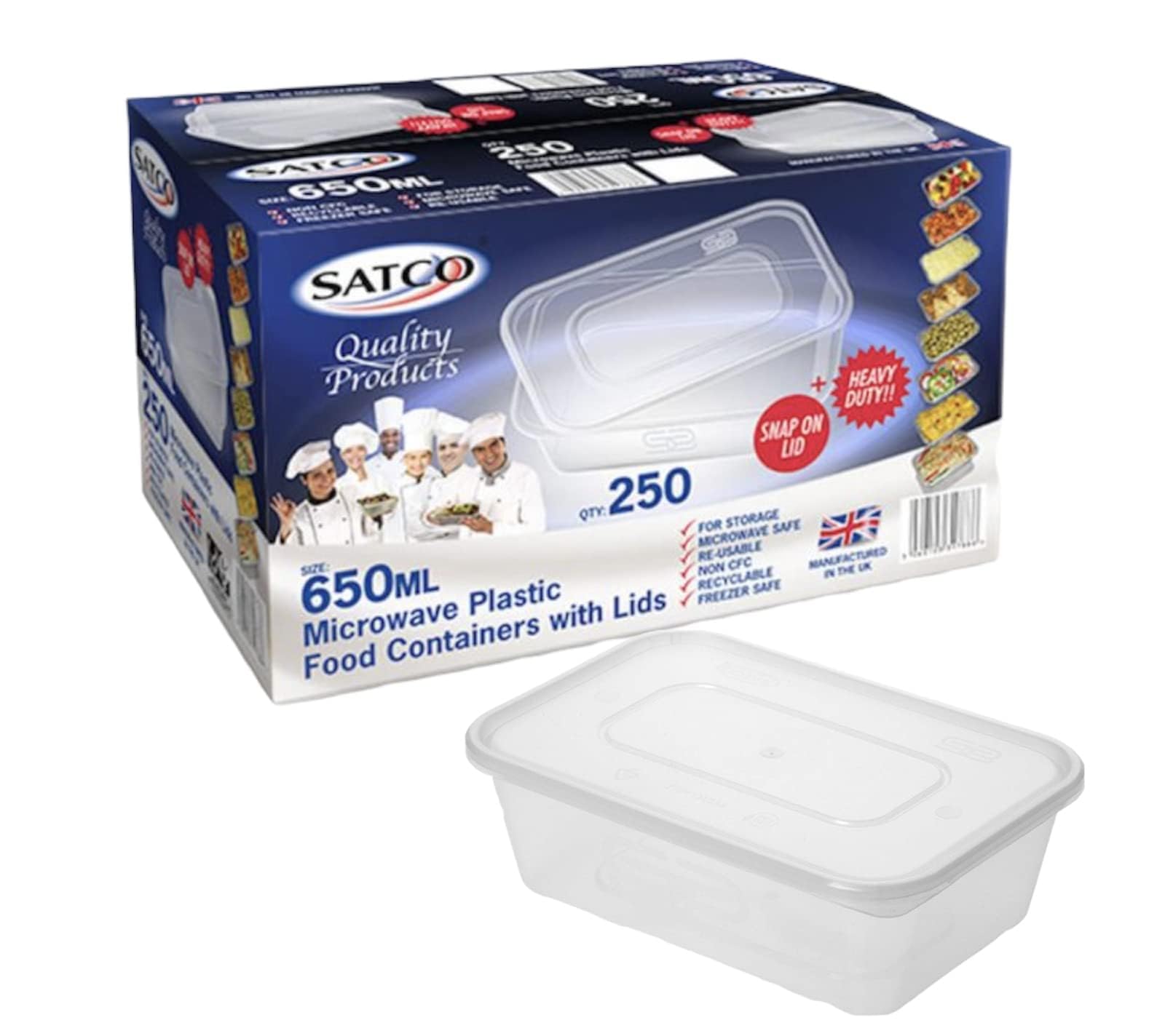 250 x Satco Plastic Containers with Lids 650ml | Durable Microwavable ...