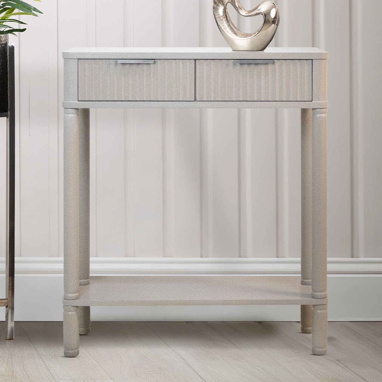60cm Slim Console Table with 2 Drawers, Modern Taupe Wooden Entryway ...
