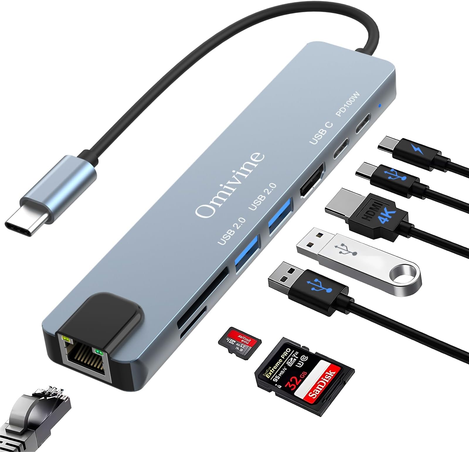 8-IN-1 USB C Hub, Typ-C Multiport Adapter mit Ethernet, 100W PD, 4K ...