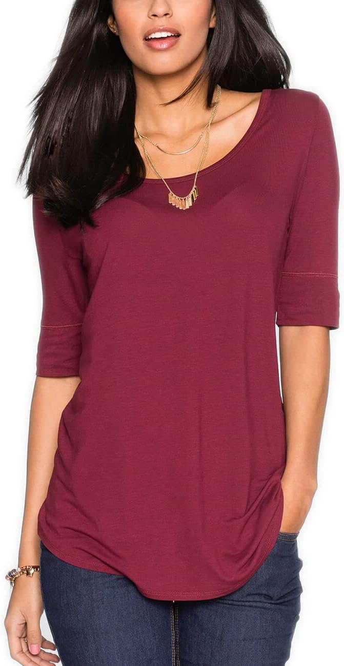 Amazon.com: Elbow Length Tee Shirts for Women Casual Summer Cotton Tops ...