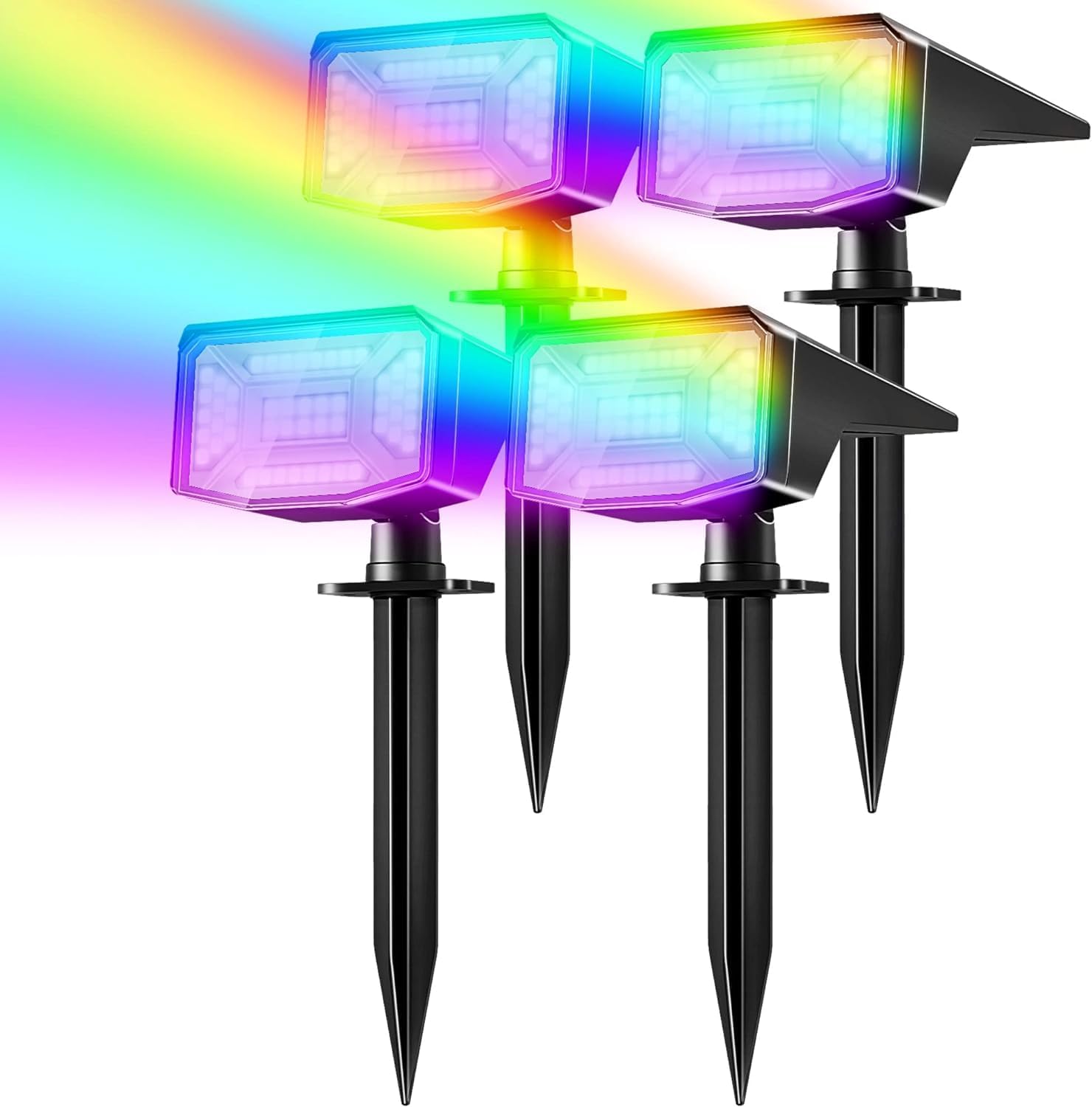 FLOWood Multi-Color Solar Spot Lights Outdoor Garden 4 Pack, 50LED ...