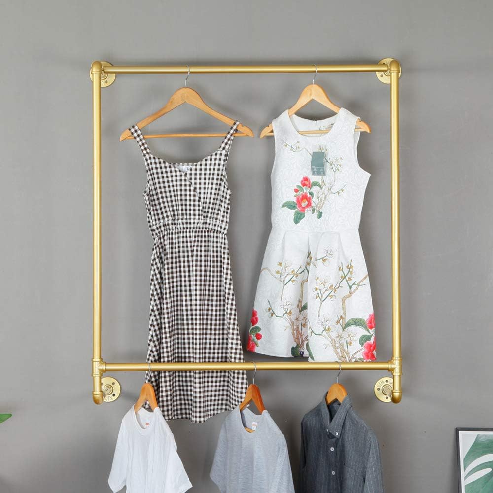Ethemiable Gold Industrial Modern Metal Wood Clothing Store Display ...
