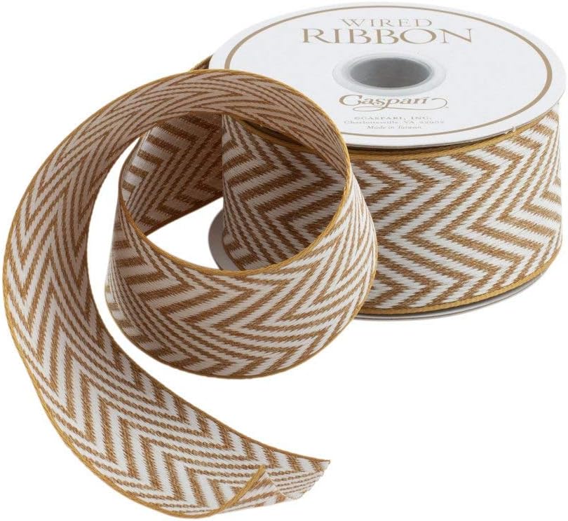 Amazon.com: Caspari White & Natural Herringbone Wired Ribbon - 24 Foot ...