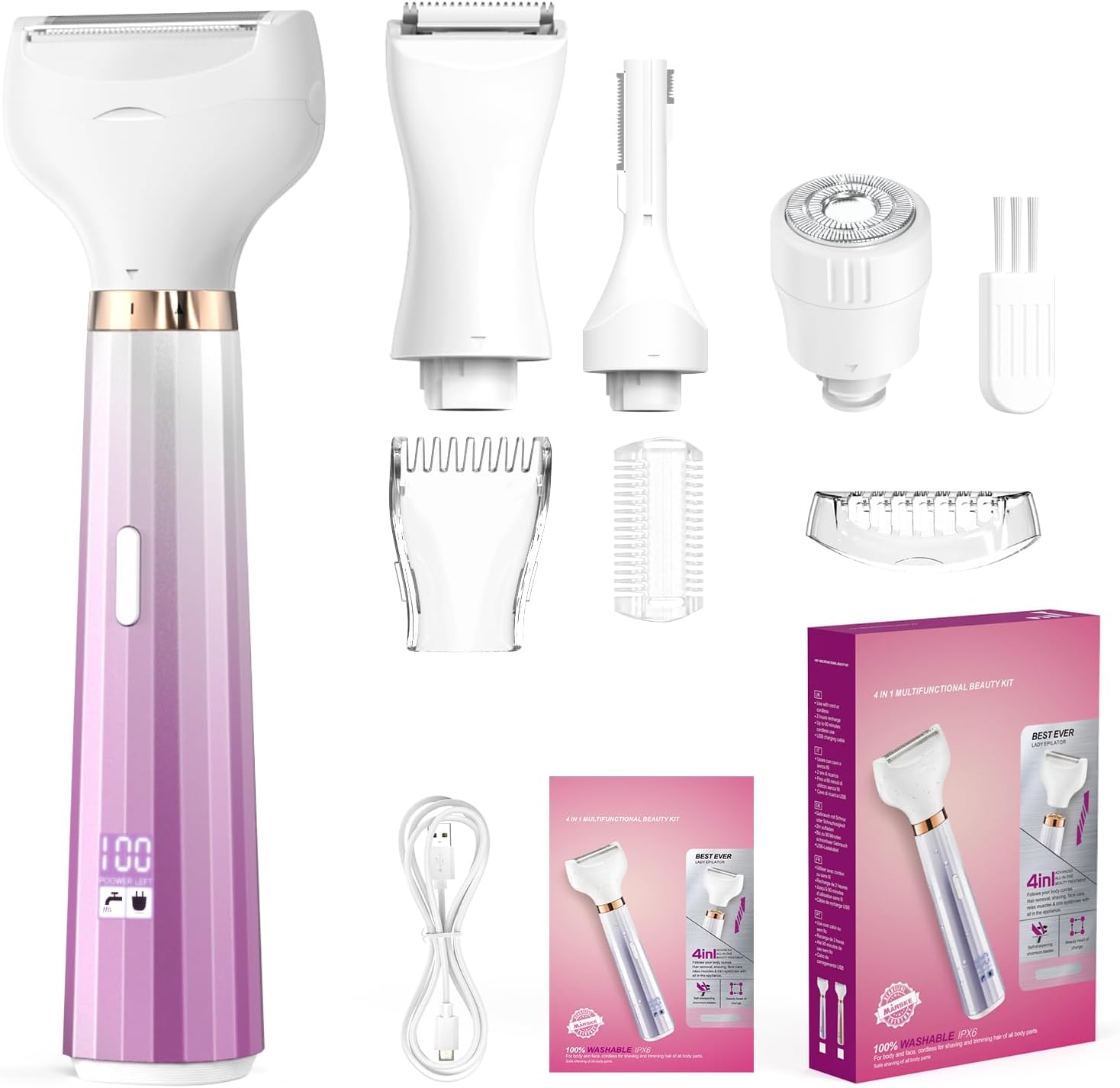 PKBD 4 in 1 Lady Shavers for Women with LED Battery Display, Facial ...
