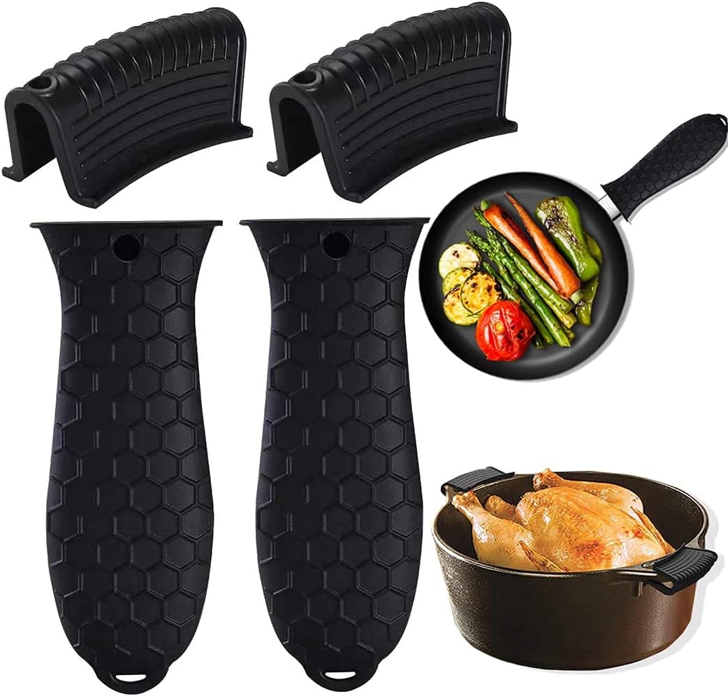 Amazon.com: Silicone Hot Handle Holders Cover 4 Pack Cast Iron Skillet ...